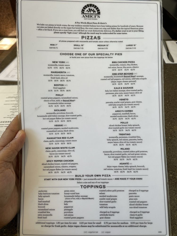 Menu - Amici’s East Coast Pizzeria