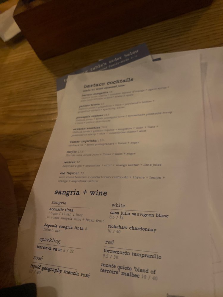 Menu - bartaco Seaport