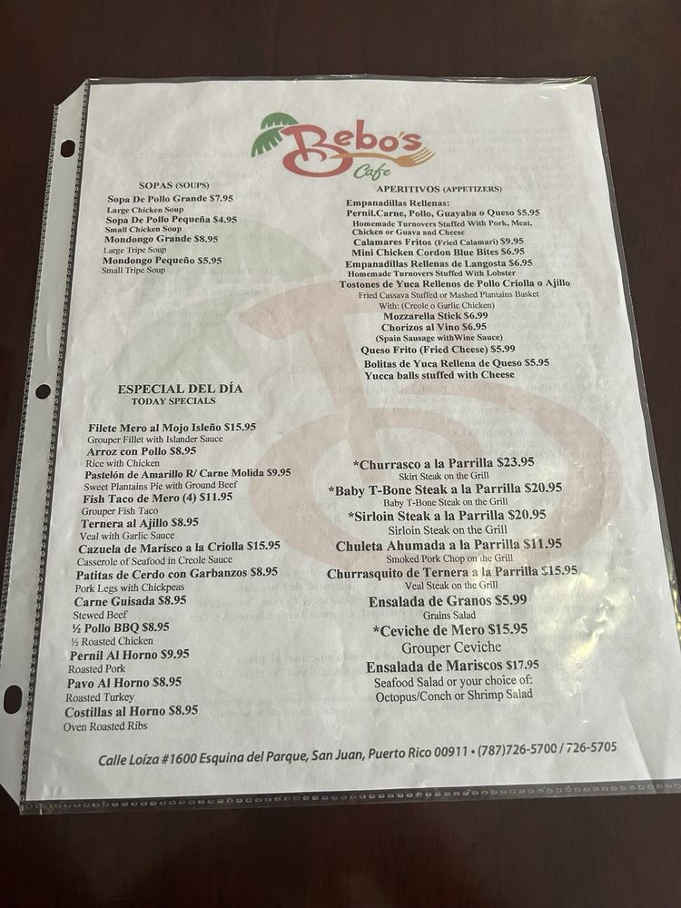 Menu - Bebos Café