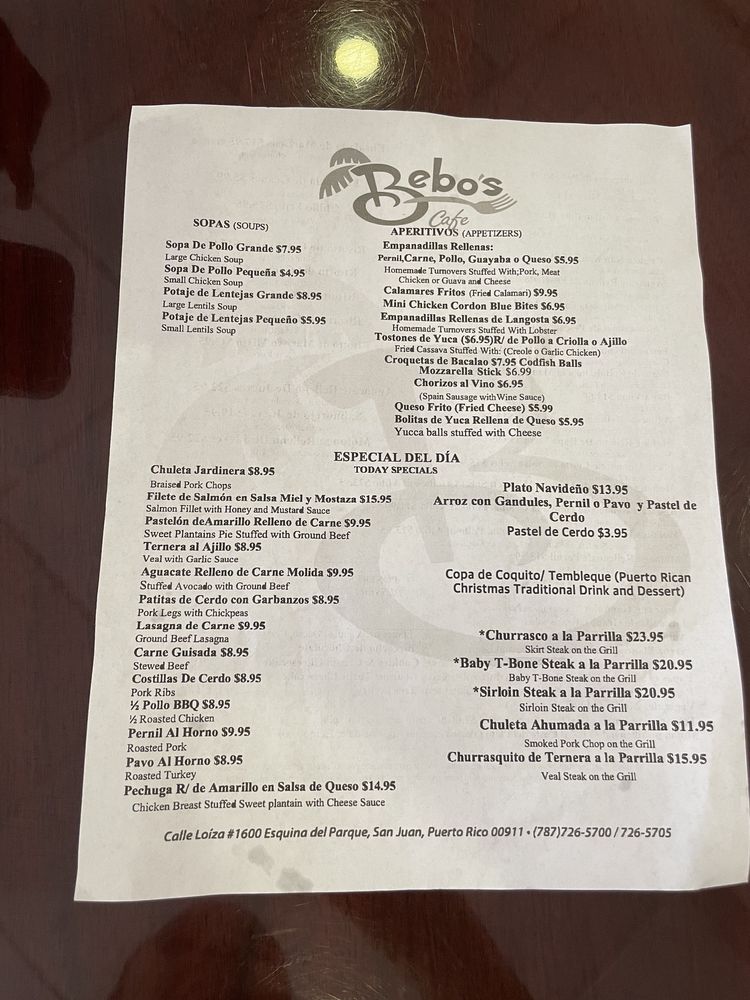 Menu - Bebos Café